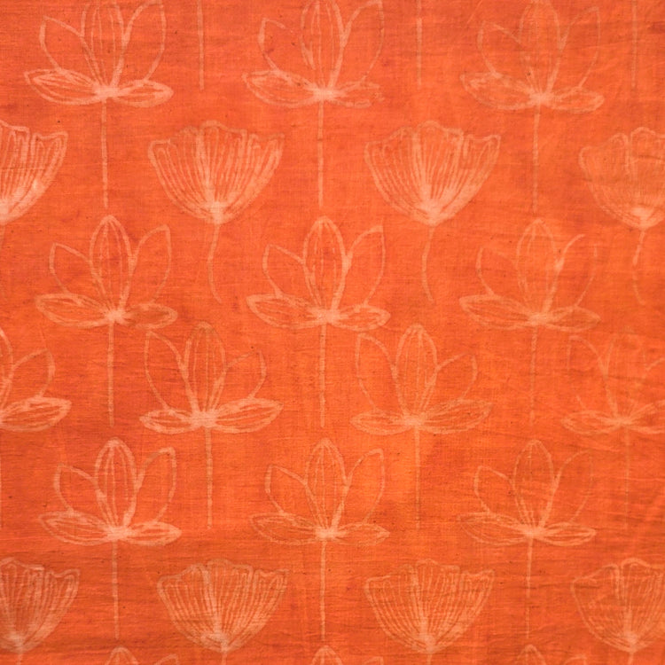 Pure Cotton Dabu Orange And Off White Lotus Flower Block Print Fabric – Sanskruti