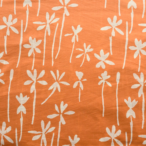 Pure Cotton Discharge Orange With White Flower Motif Hand Block Print ...
