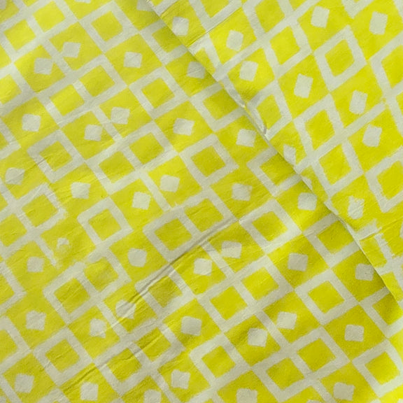Pure Cotton Discharge Neon Yellow With White Hand Block Print Fabric ...