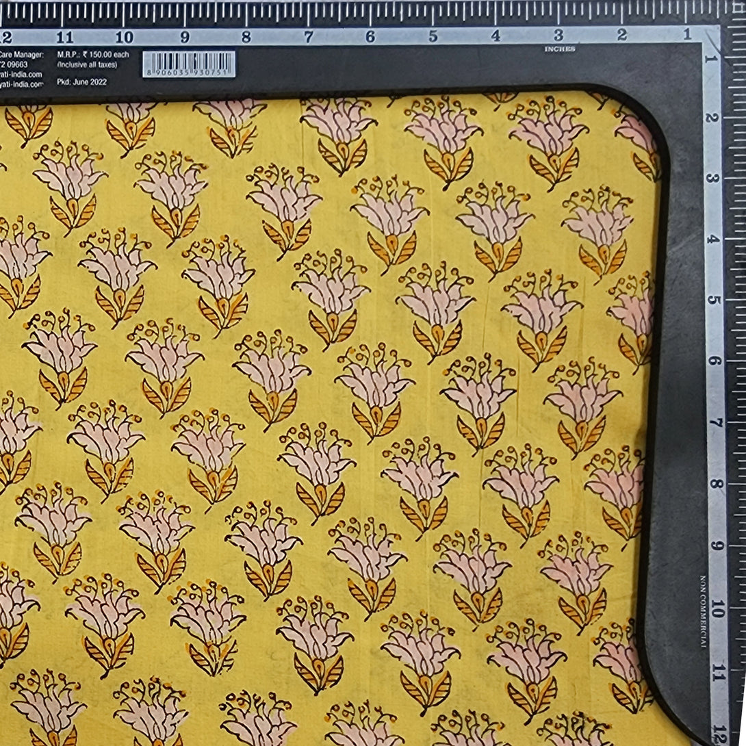 Pure Cotton Discharge Yellow With Flower Motif Hand Block Print Fabric ...