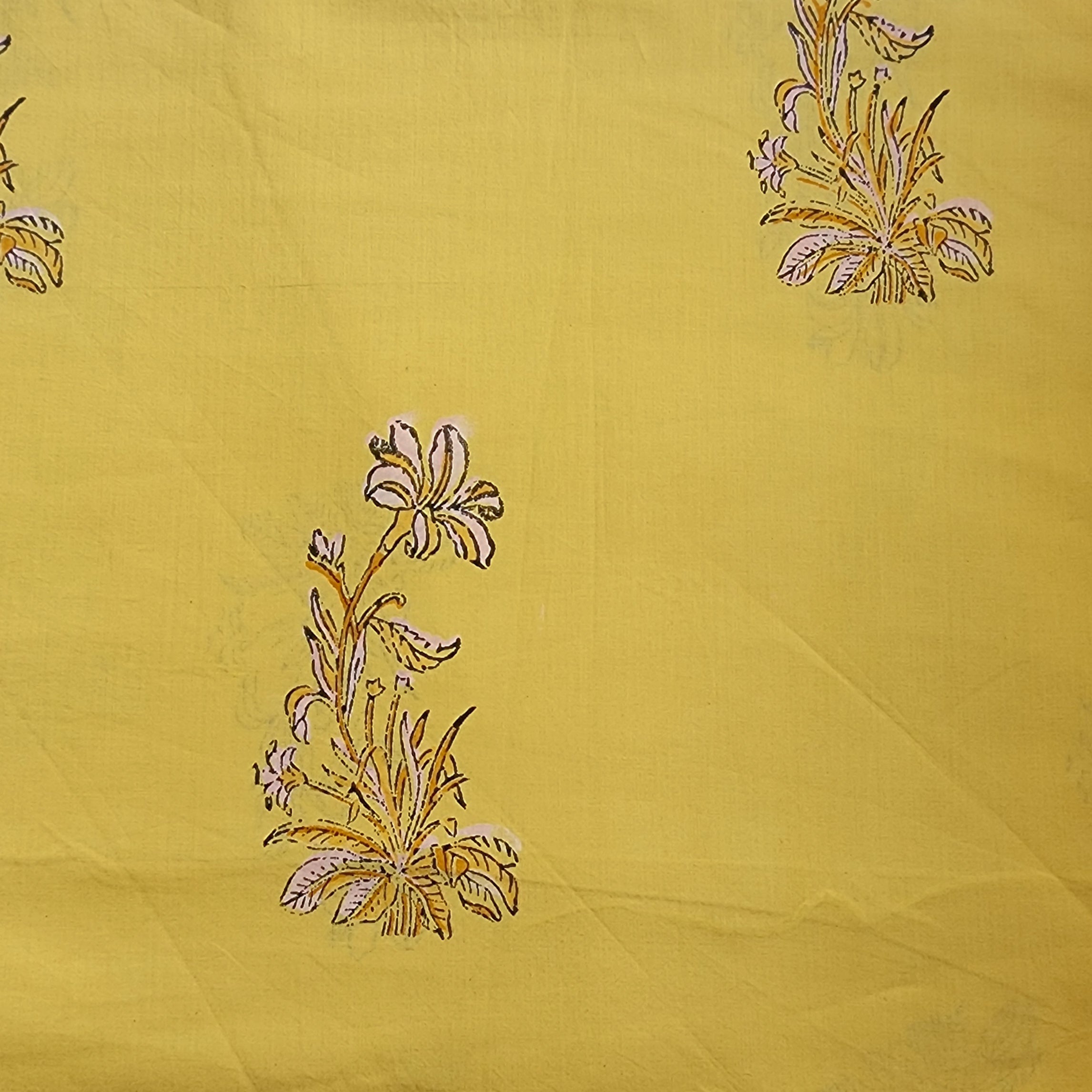 Pure Cotton Discharge Yellow With Big Flower Motif Hand Block Print Fa ...