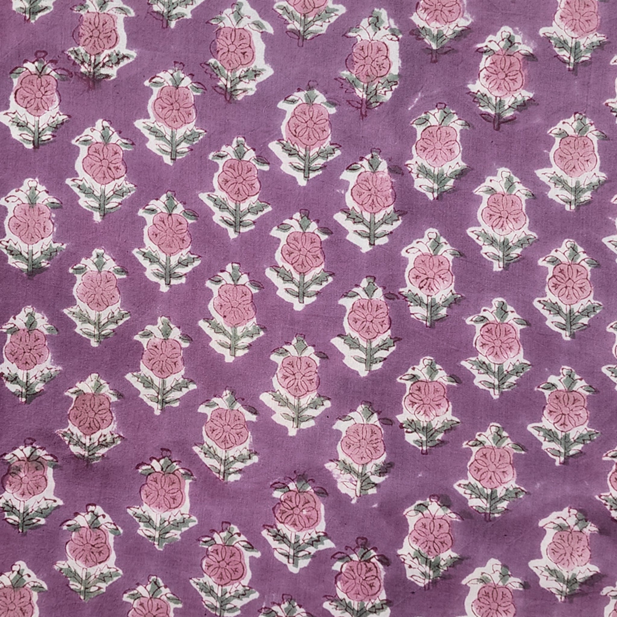(PRE-CUT 0.90 METER)Pure Cotton Jaipuri Purple And Small Flower Motifs ...