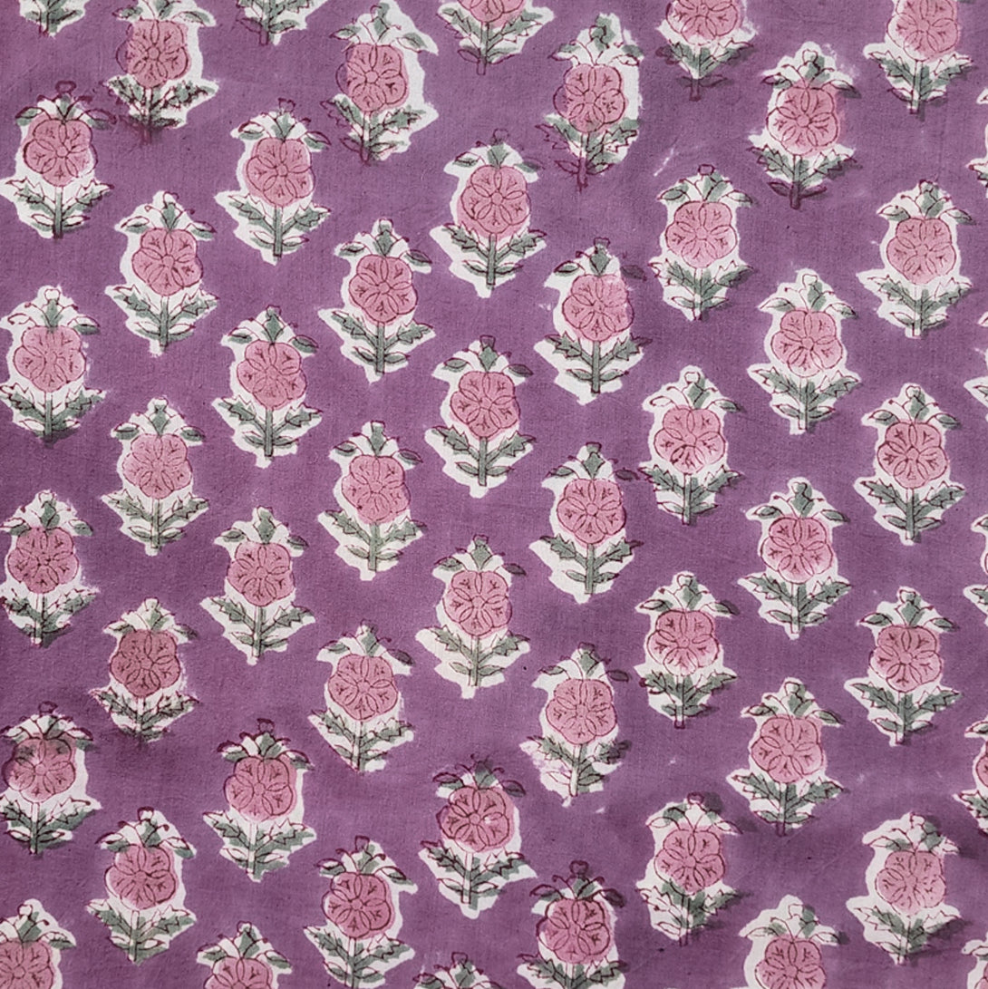 (PRE-CUT 0.90 METER)Pure Cotton Jaipuri Purple And Small Flower Motifs ...