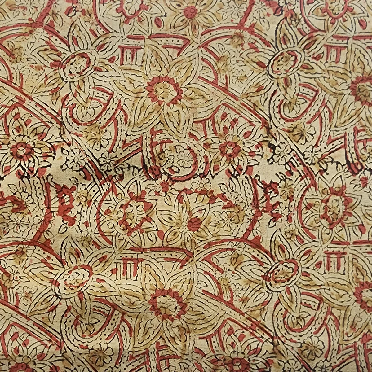 (Pre-Cut 1.15 Meter) Pure Cotton Kalamkari Light Mustard With Pink Flo ...