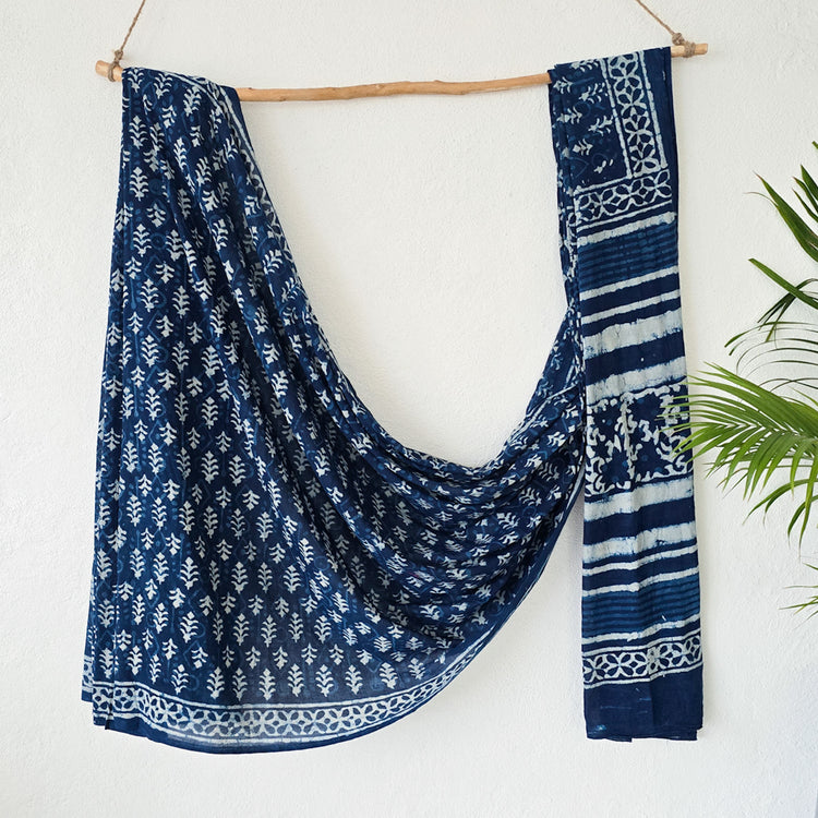 VEDIKA - Pure Cotton Indigo With Self Design And White Motif Saree ...