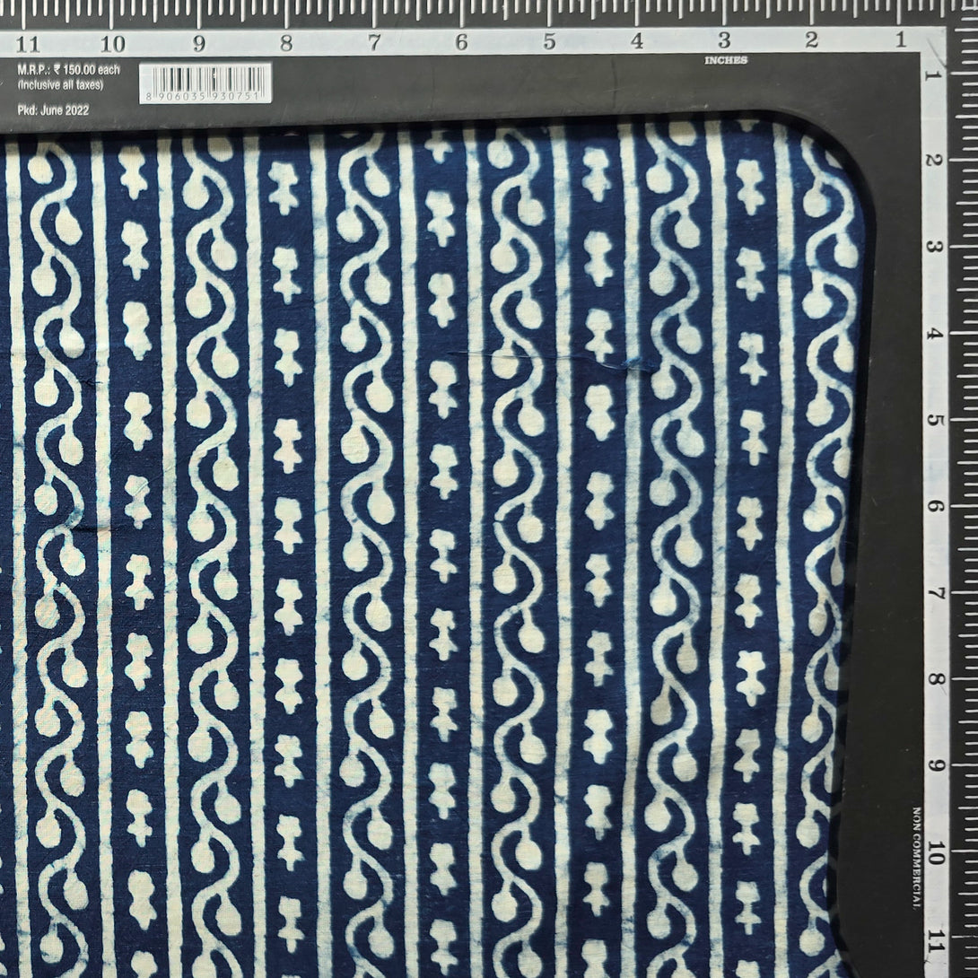 Pure Cotton Indigo With Border Design Stripes Hand Block Print Fabric ...
