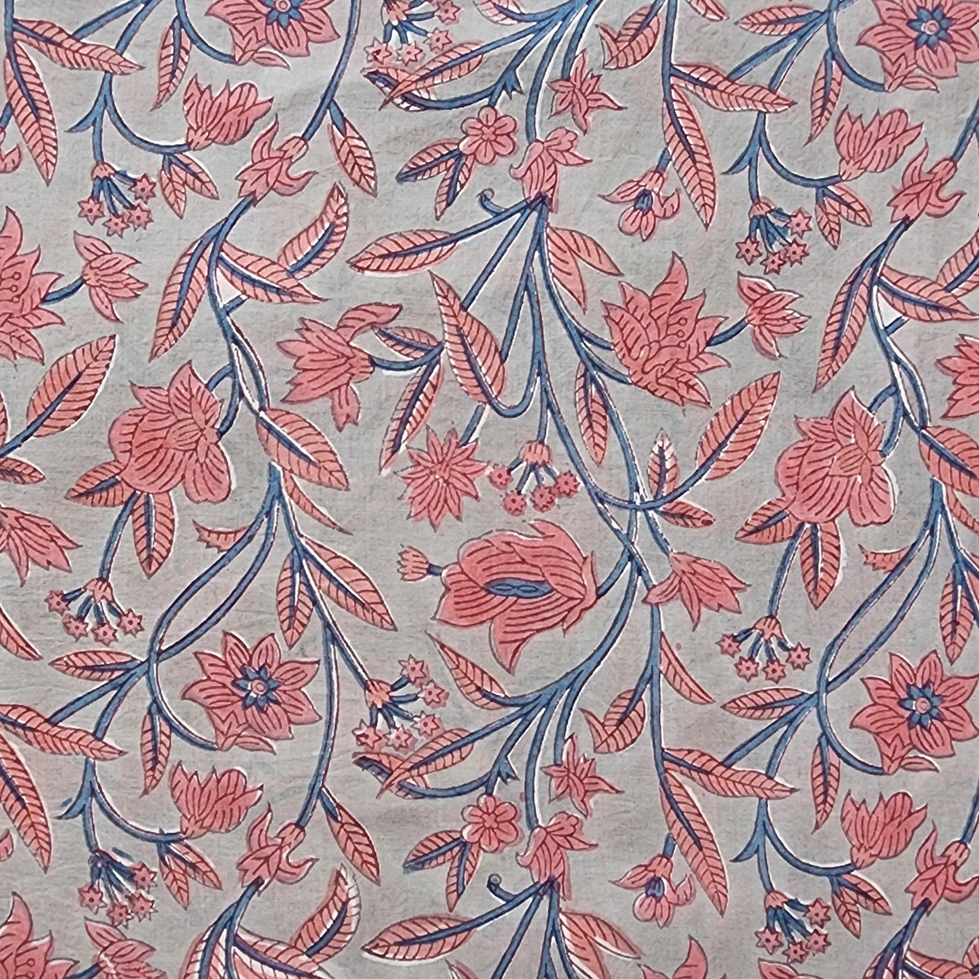 Pure Cotton Mul Jaipuri Light Grey With Peach Flower And Leaves Jaal H ...