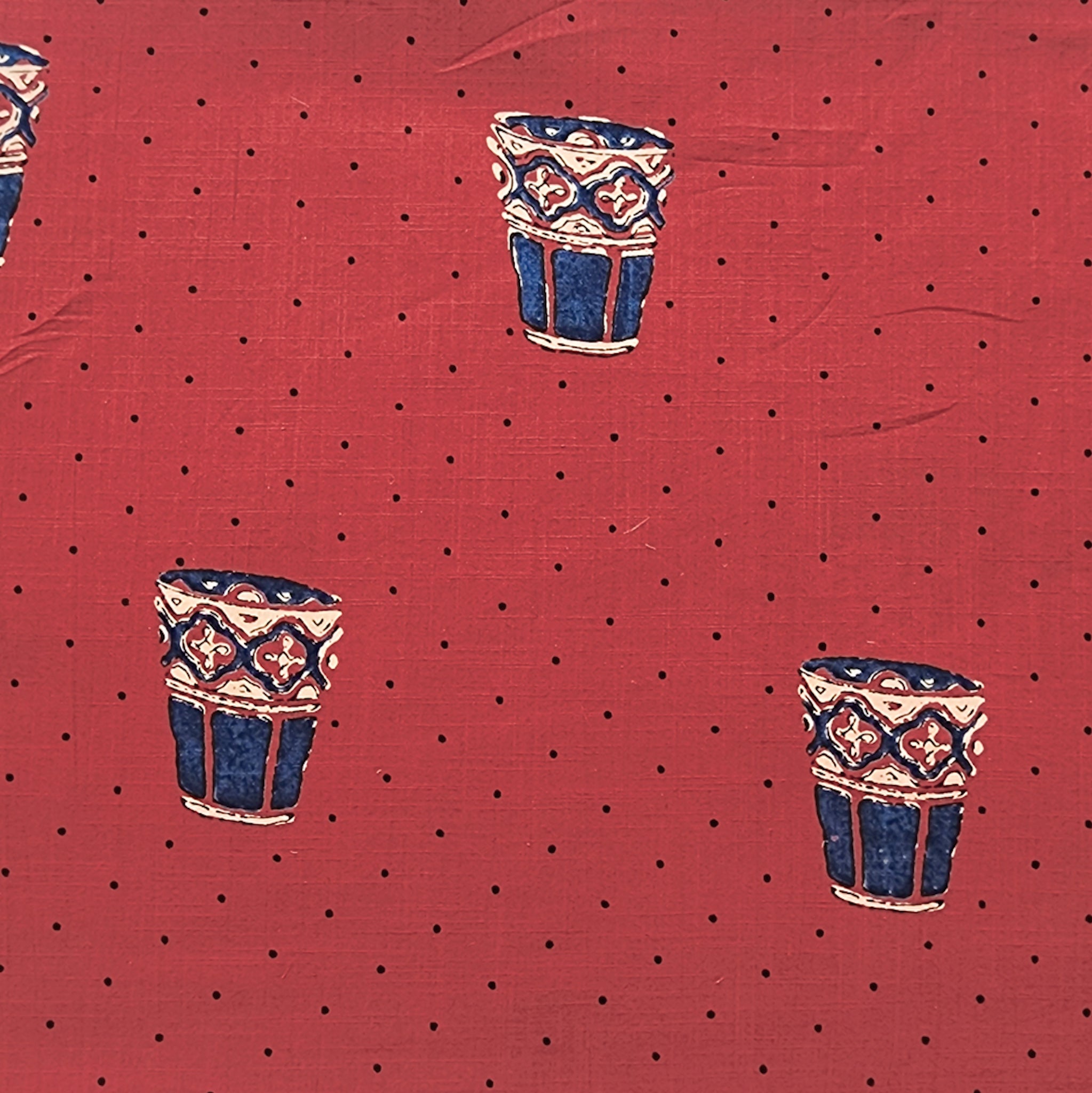 Pure Cotton Screen Print Red With Blue Natural Dyes Kulhad Motif Fabri ...