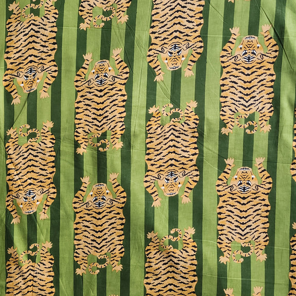 (PRE-CUT 2 METER) Pure Cotton Screen Print Green With Tiger Motif Fabr ...