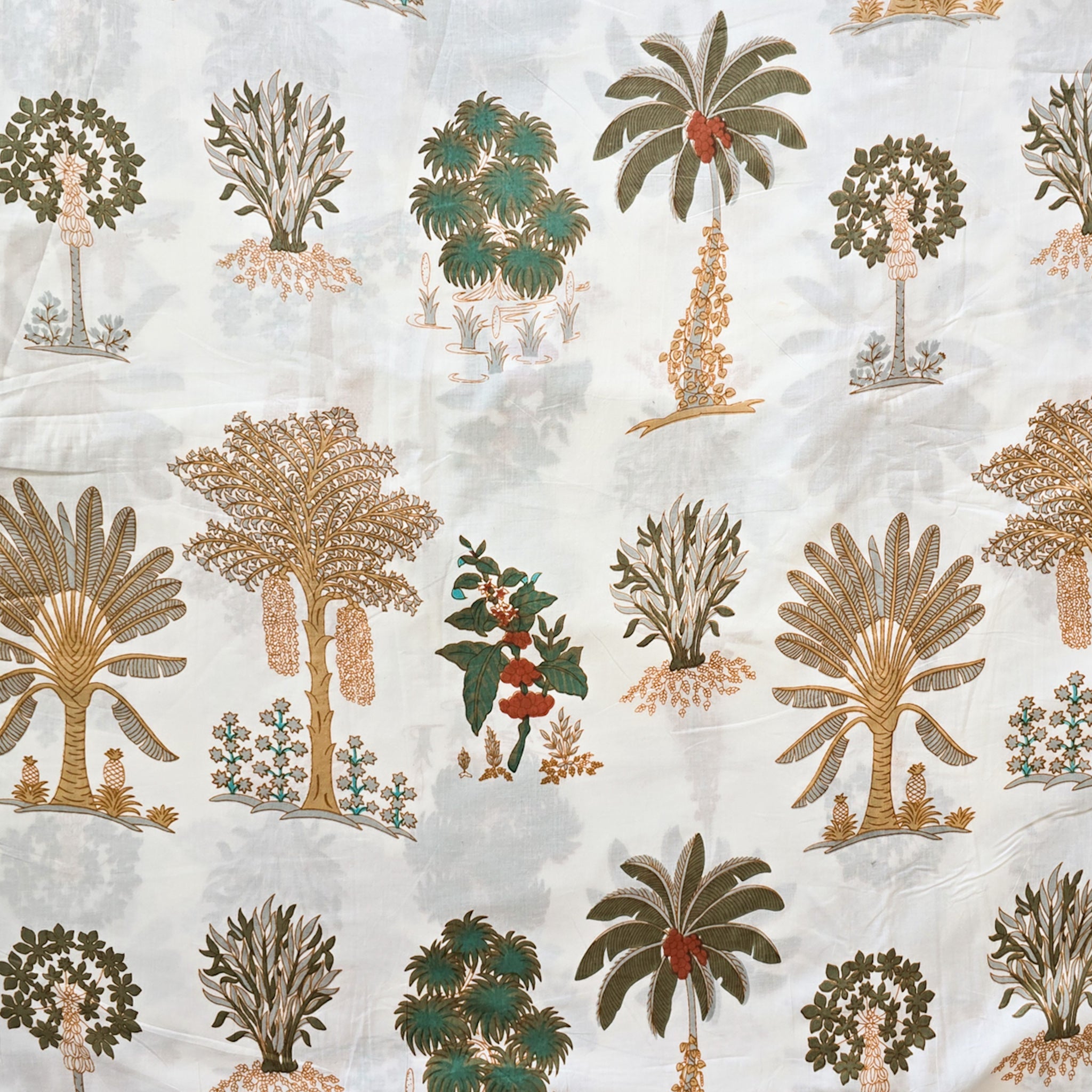 Pure Cotton Screen Print White With Green Different Trees Fabric ...
