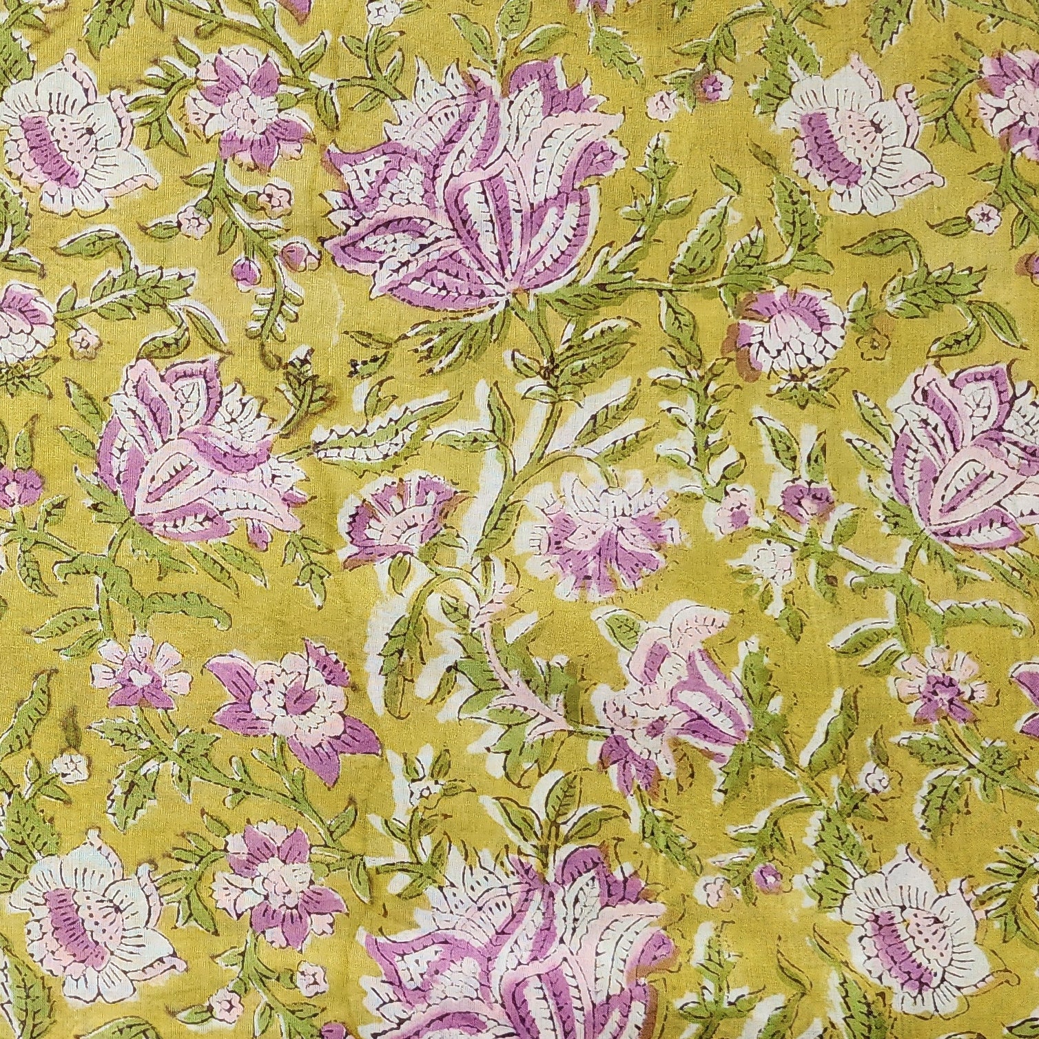 Pure Cotton Mul Jaipuri Light Mehandi Green With Purple Big Flower Pla ...