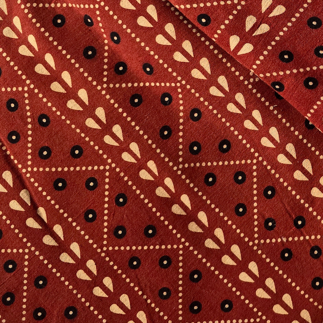 Pure Cotton Ajrak Vegetable Dyed Rust Red With Border Design Hand Bloc – Sanskruti