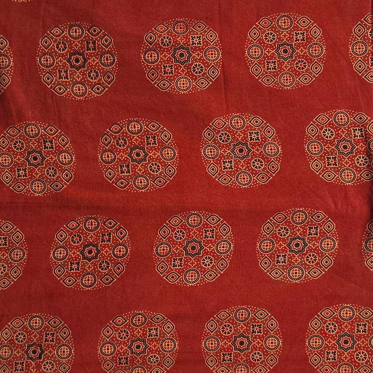 Pure Cotton Vegetable Dyed Ajrak Rust Red With Space Out Circle Motifs – Sanskruti