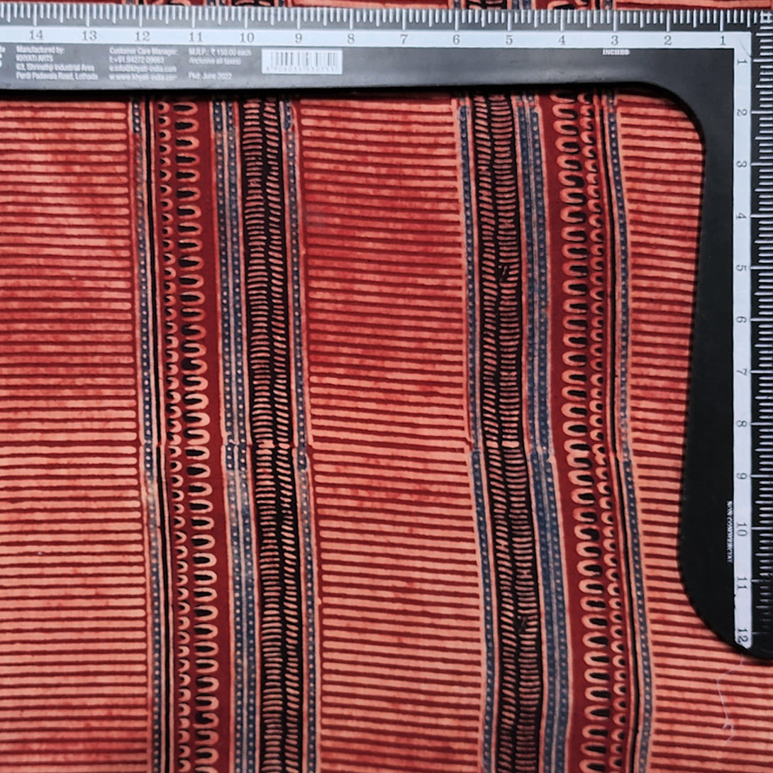 Pure Cotton Gad Ajrak Rust Red With Rust Blue Big Border Design Stripe ...