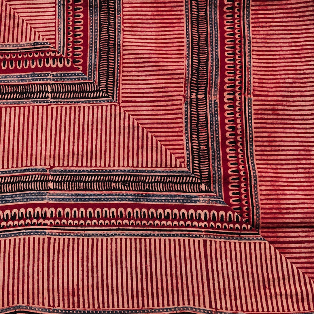 Pure Cotton Gad Ajrak Rust Red With Rust Blue Big Border Design Stripe ...