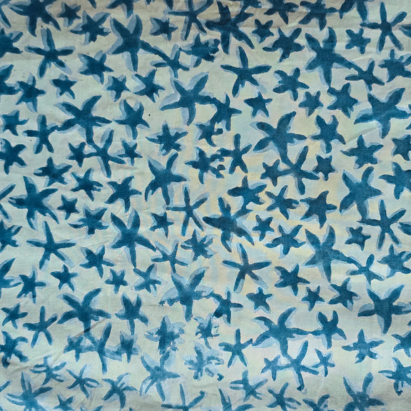 Pure Cotton Discharge Blue With StarFish Hand Block Print Fabric ...