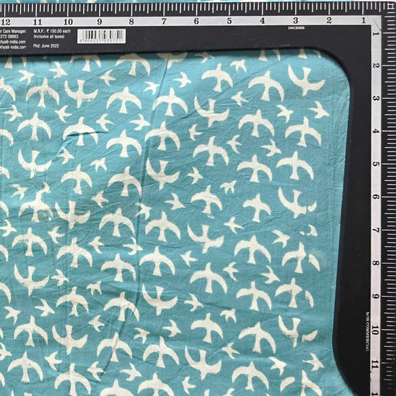 Pure Cotton Discharge Blue With White Flying Birds Hand Block Print Fa ...