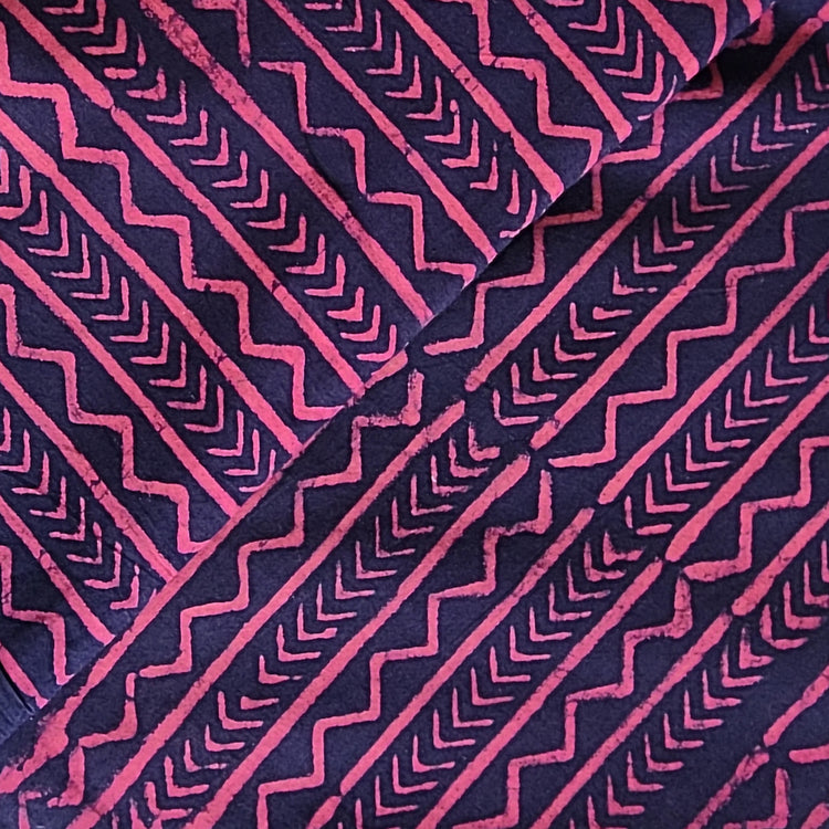 Pure Cotton Dabu Navy Blue With Purple Border design stripes Hand Bloc ...