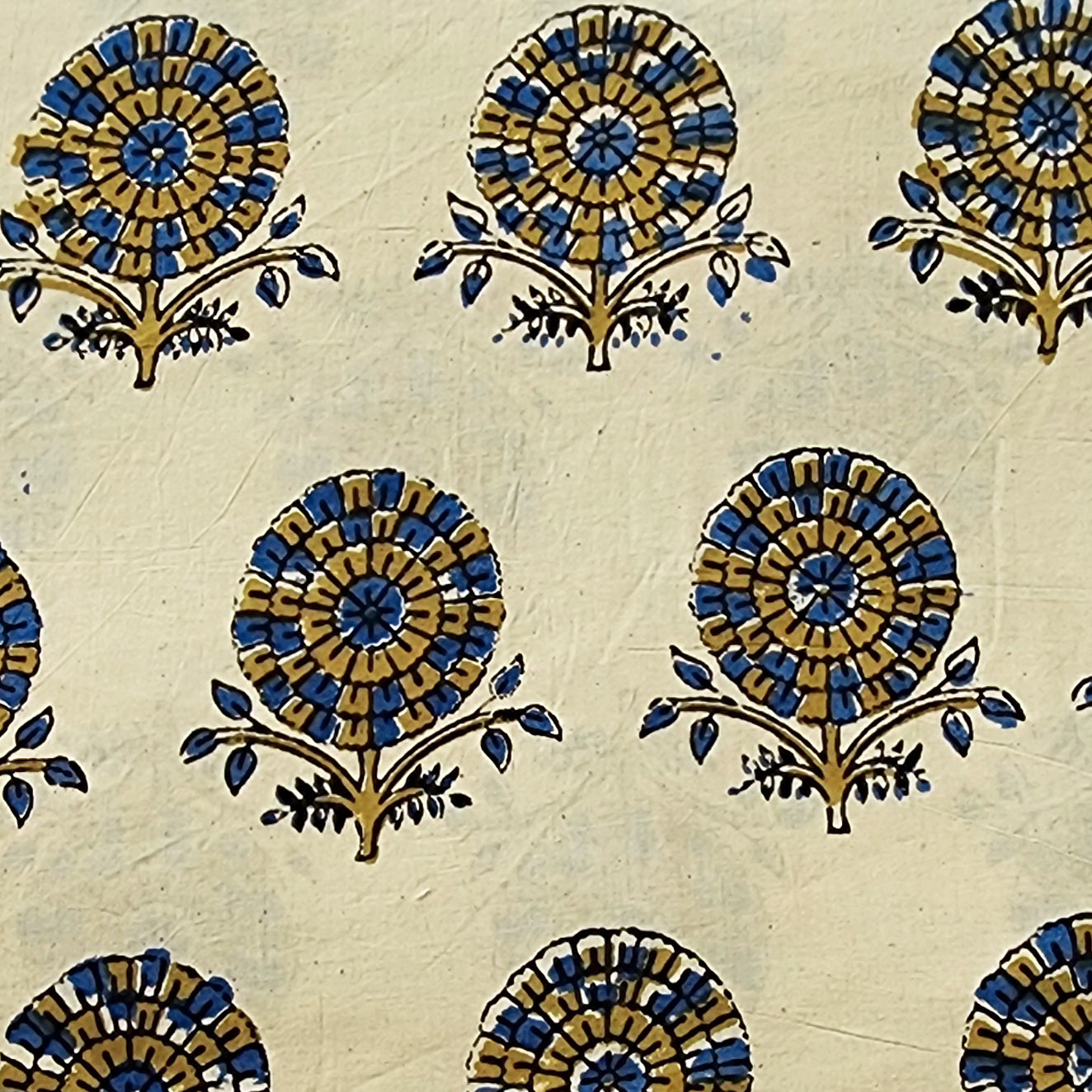 (PRE-CUT 2.25 METER)Pure Cotton Ajrak Cream With Mustard And Blue Flow ...