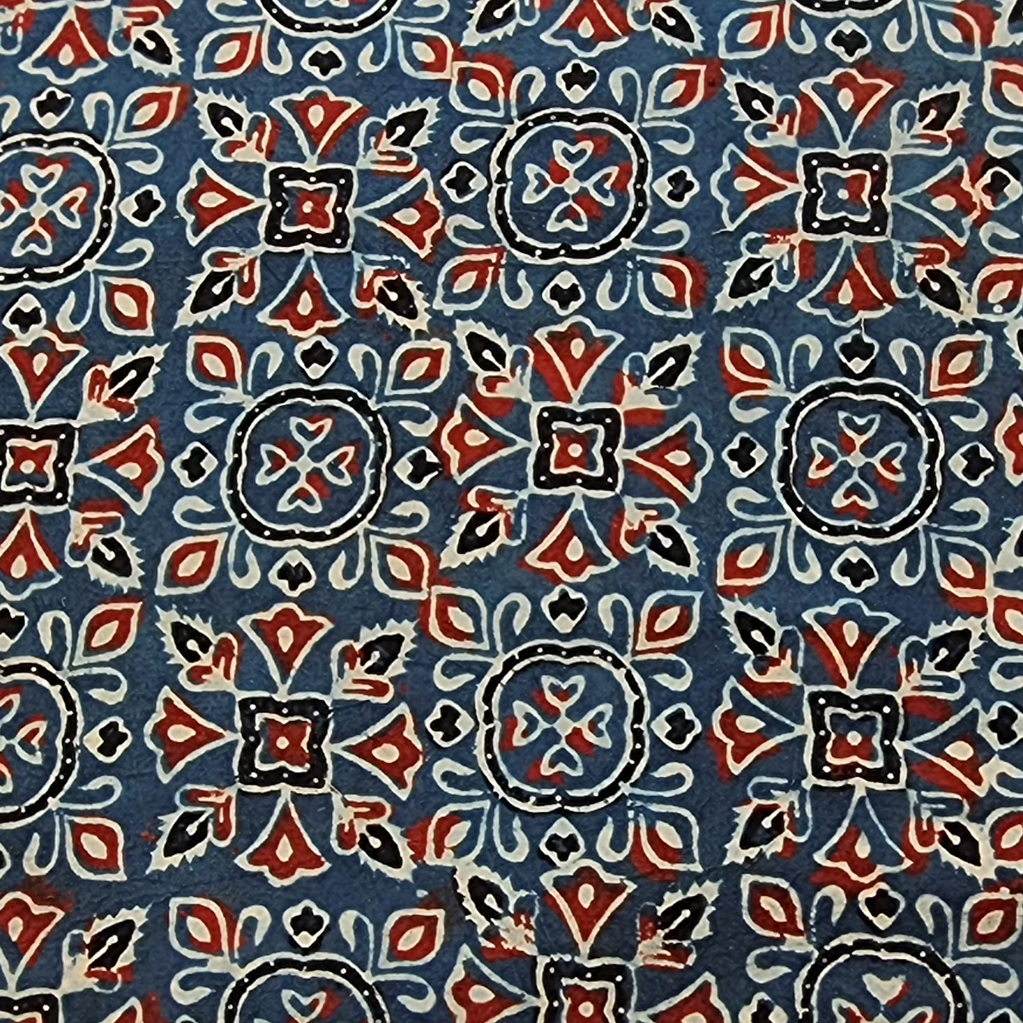 Pure Cotton Ajrak Blue With Maroon And Black Intricate Design Hand Blo ...