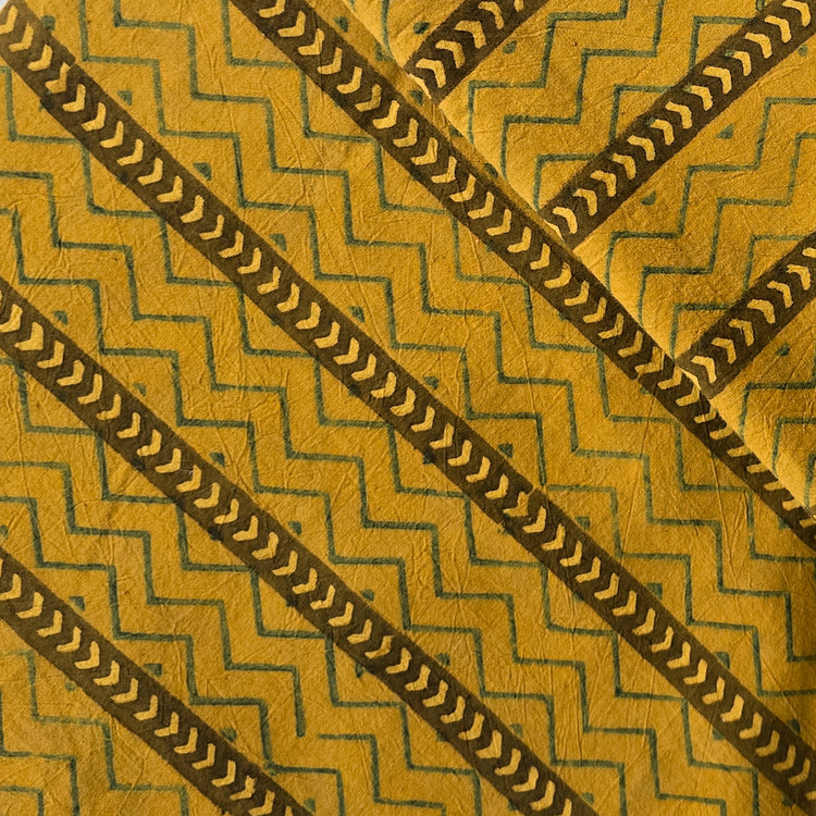 Pure Cotton Gad Ajrak Yellow With Zig Zag Border Stipes Hand Block Pri ...