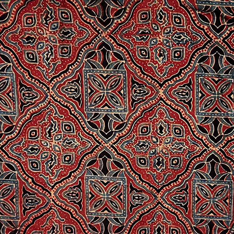 Pure Cotton Ajrak Rust Red With Rust Blue And Black Intricate Design H ...