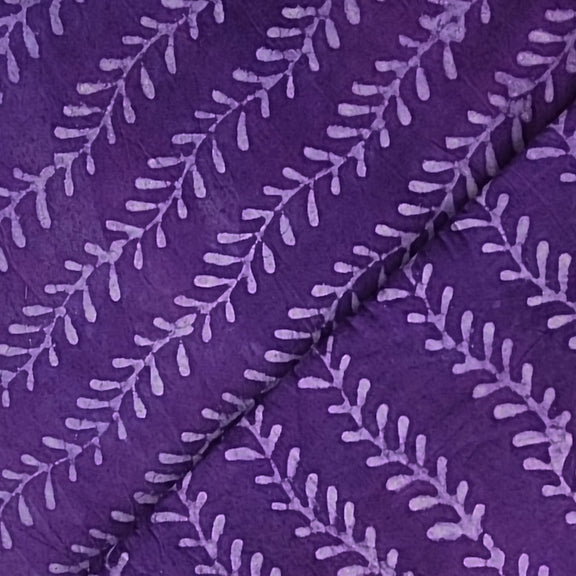Pure Cotton Purple With Off White Leaves Creeper Hand Block Print Fabr ...
