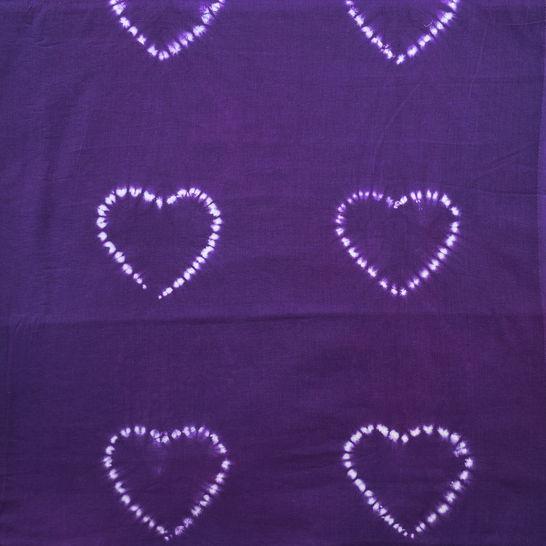 (PRE-CUT 0.90 METER)Pure Cotton Purple With Heart Motif Shibori Tie An ...