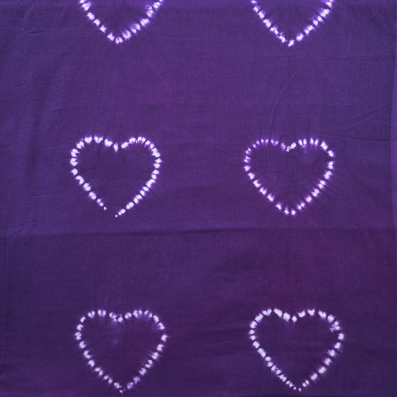 (PRE-CUT 0.90 METER)Pure Cotton Purple With Heart Motif Shibori Tie An ...