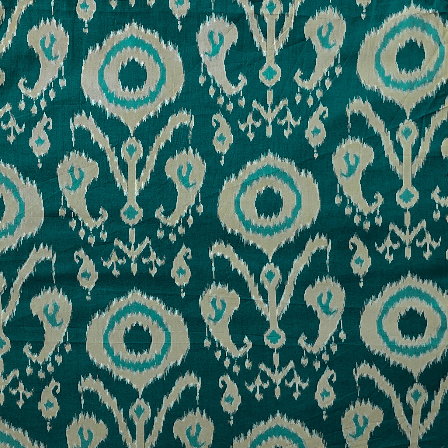 Pure Cotton Teal With Intricate Design Motif Screen Print Fabric ...