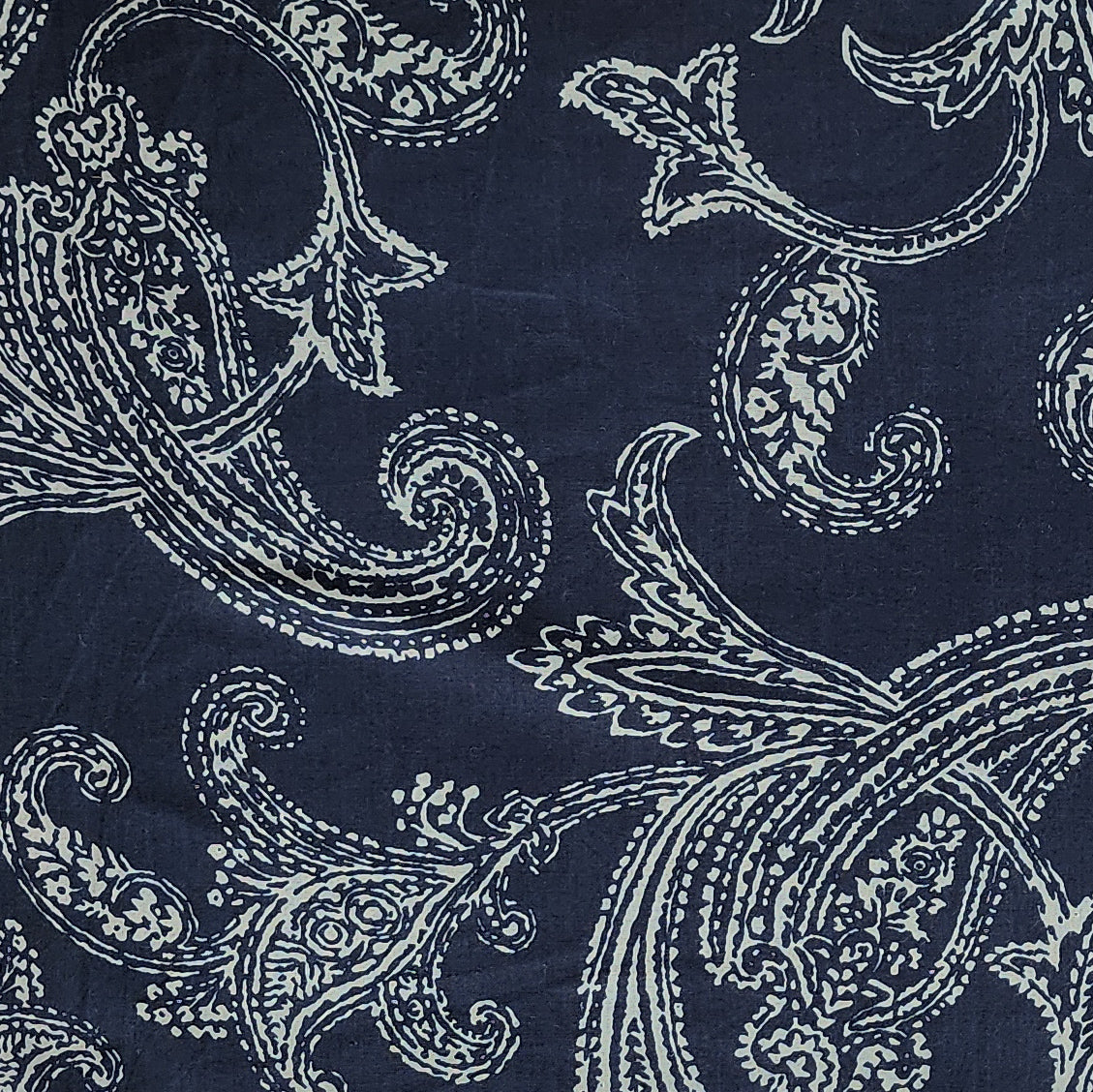Pure Cotton Navy Blue With Kairi Jaal Screen Print Fabric – Sanskruti