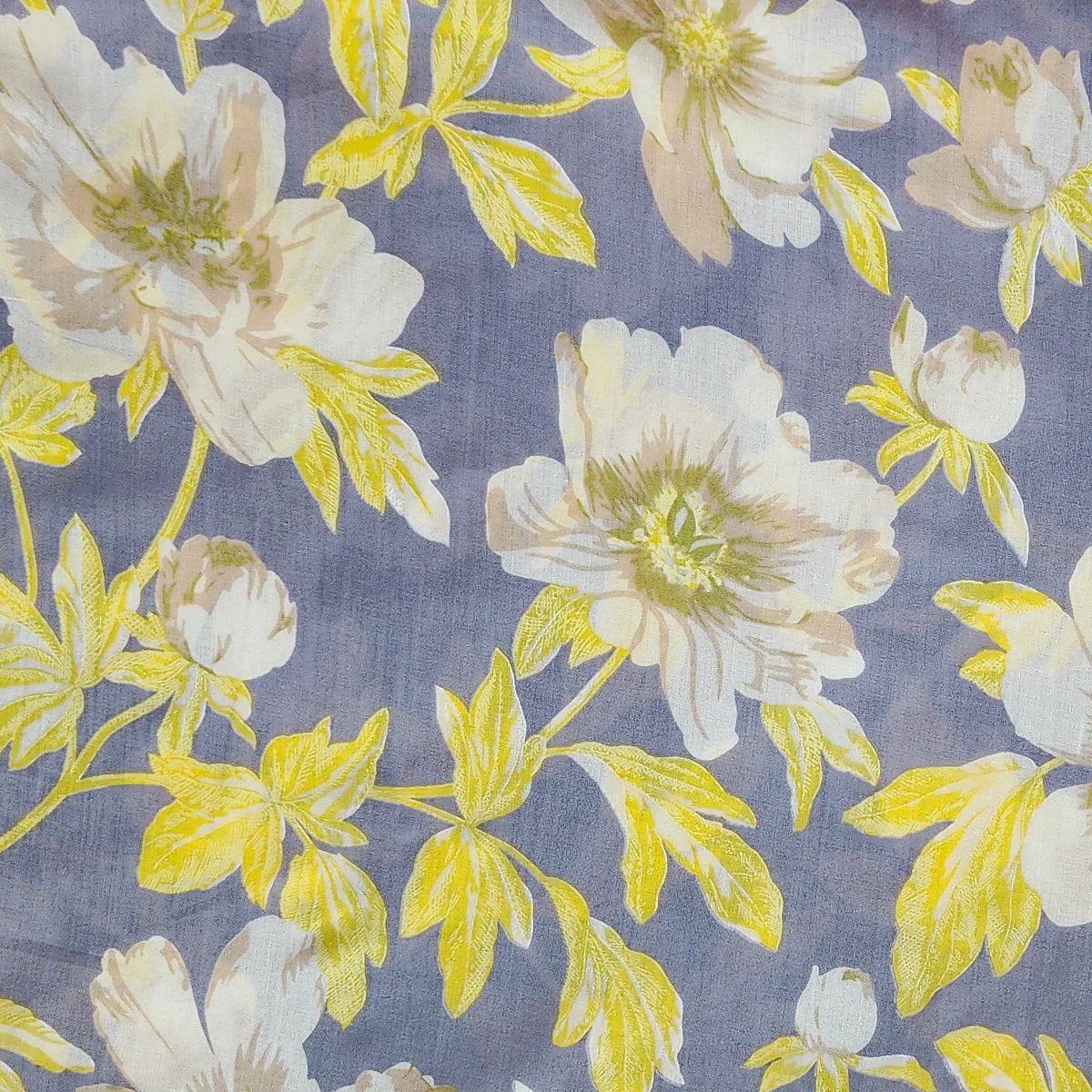 (Pre-Cut 2 Meter) Pure Cotton Grey With Floral Design Screen Print Fab ...