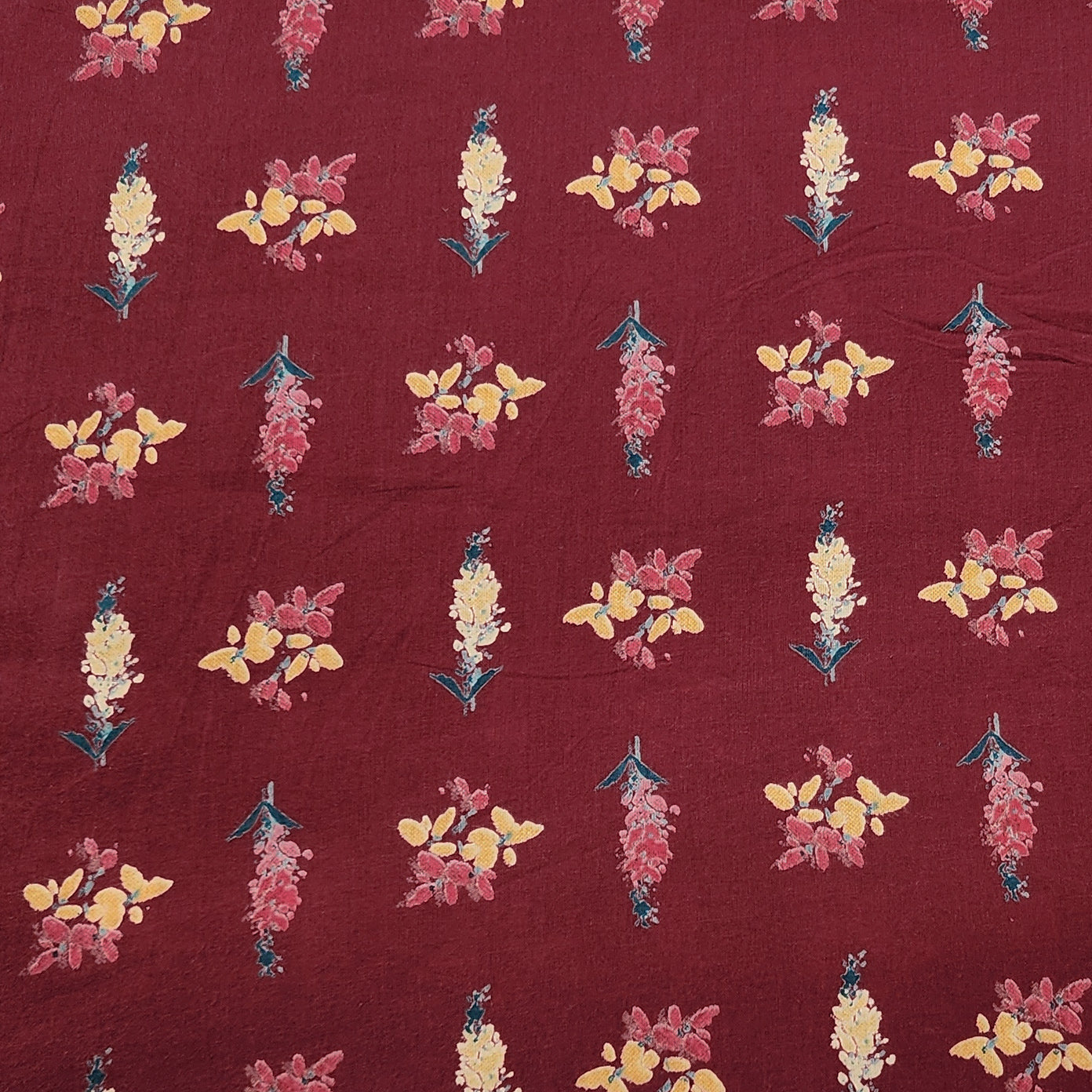 Pure Cotton Maroon With Flower Motif Screen Print Fabric – Sanskruti