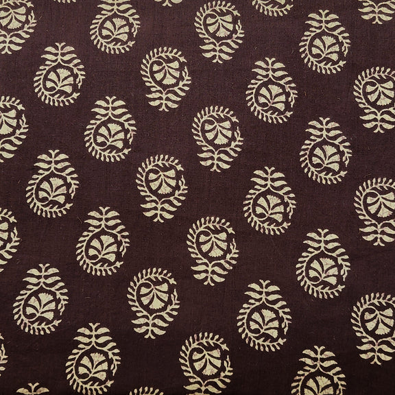 Pure Cotton Brown With Flower Design Motif Screen Print Fabric – Sanskruti