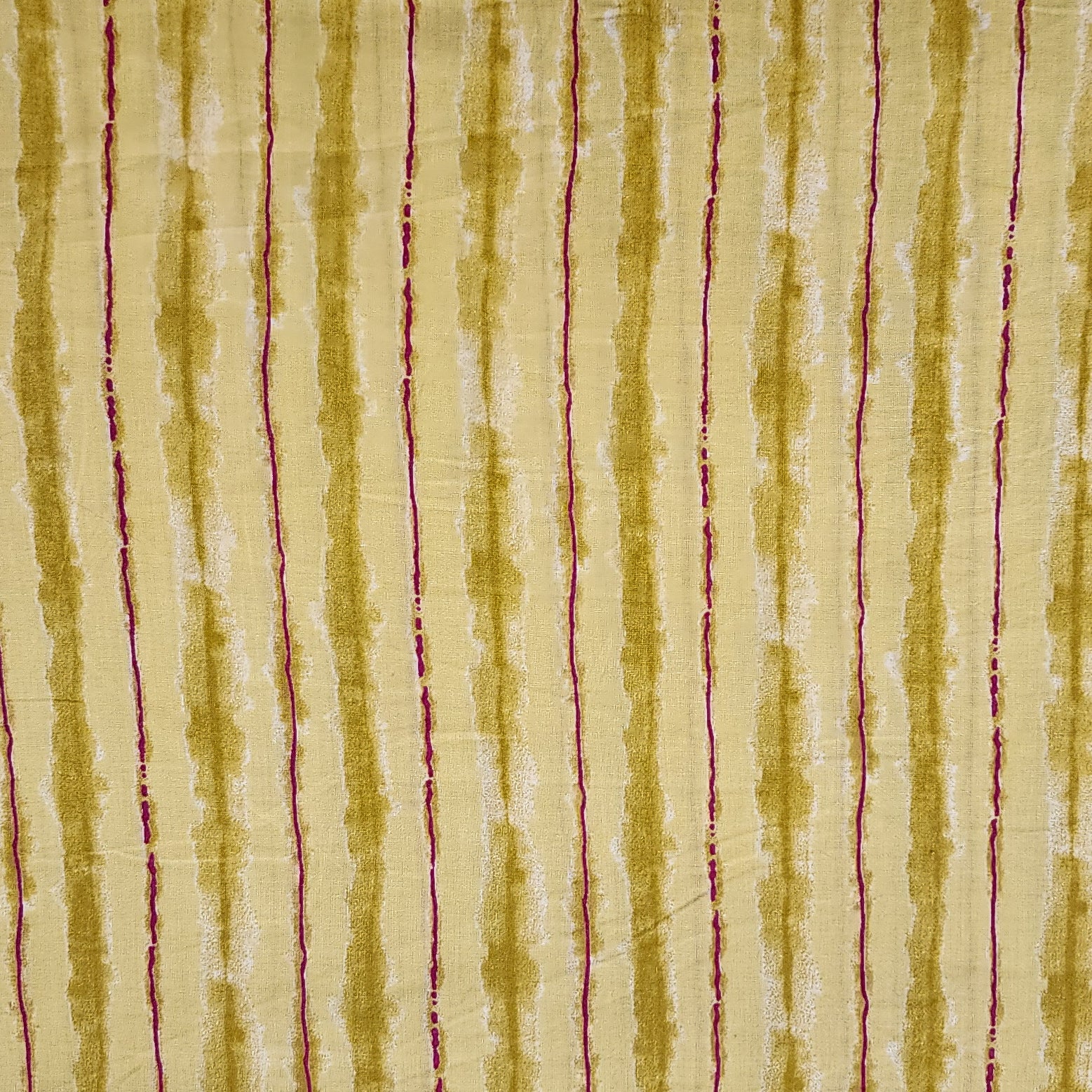 Pure Cotton Light Yellow With Mustard Stripes Screen Print Fabric ...