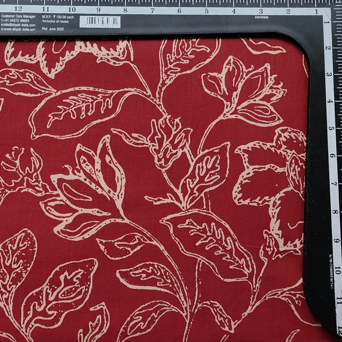 Pure Cotton Maroon With Flower Jaal Screen Print Fabric – Sanskruti