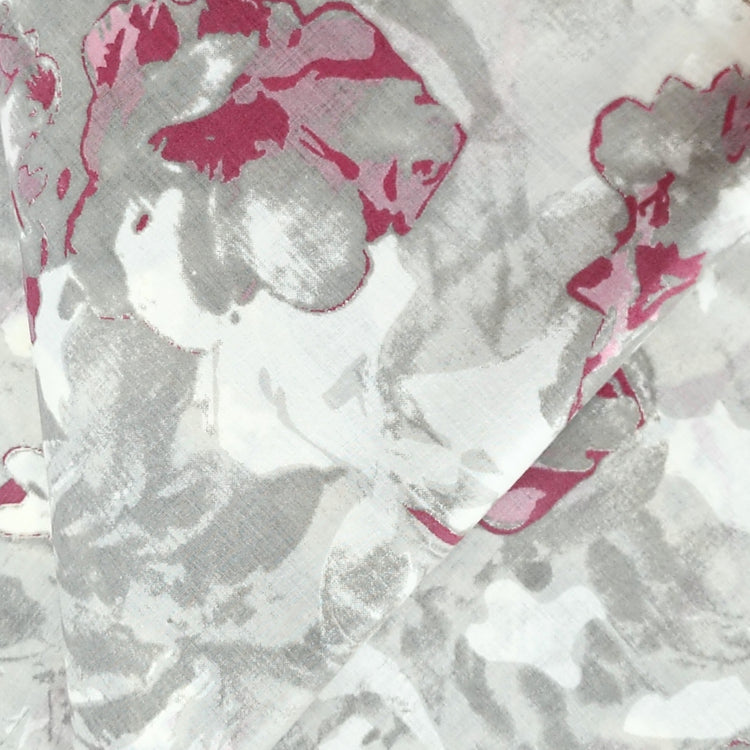 Pure Cotton Grey With Dusky Pink Floral Design Screen Print Fabric ...