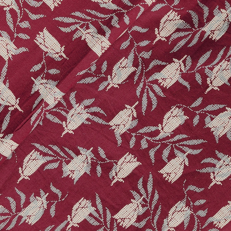 Pure Cotton Maroon With Floral Design Screen Print Fabric – Sanskruti