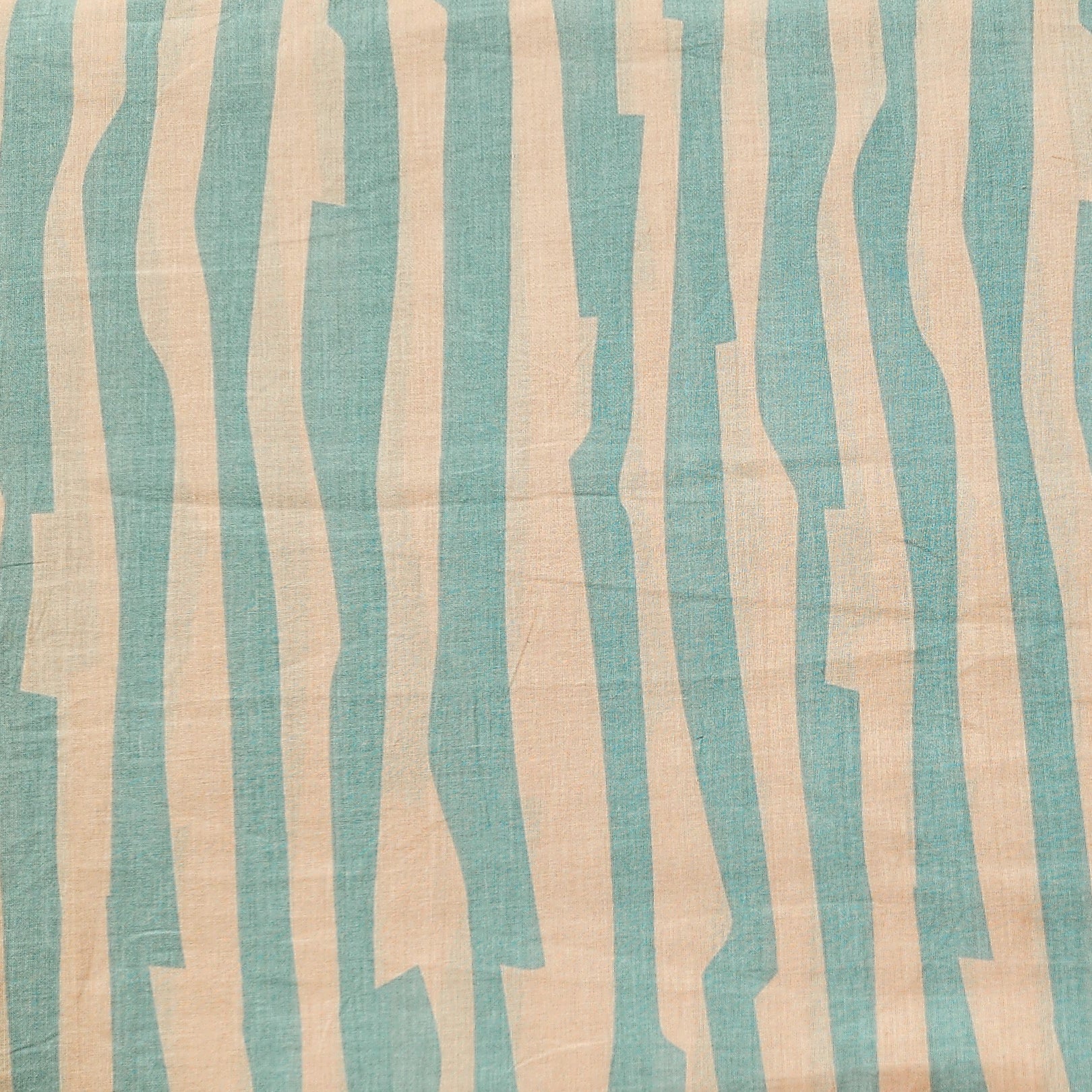 Pure Cotton Beige With Green Stripes Screen Print Fabric – Sanskruti