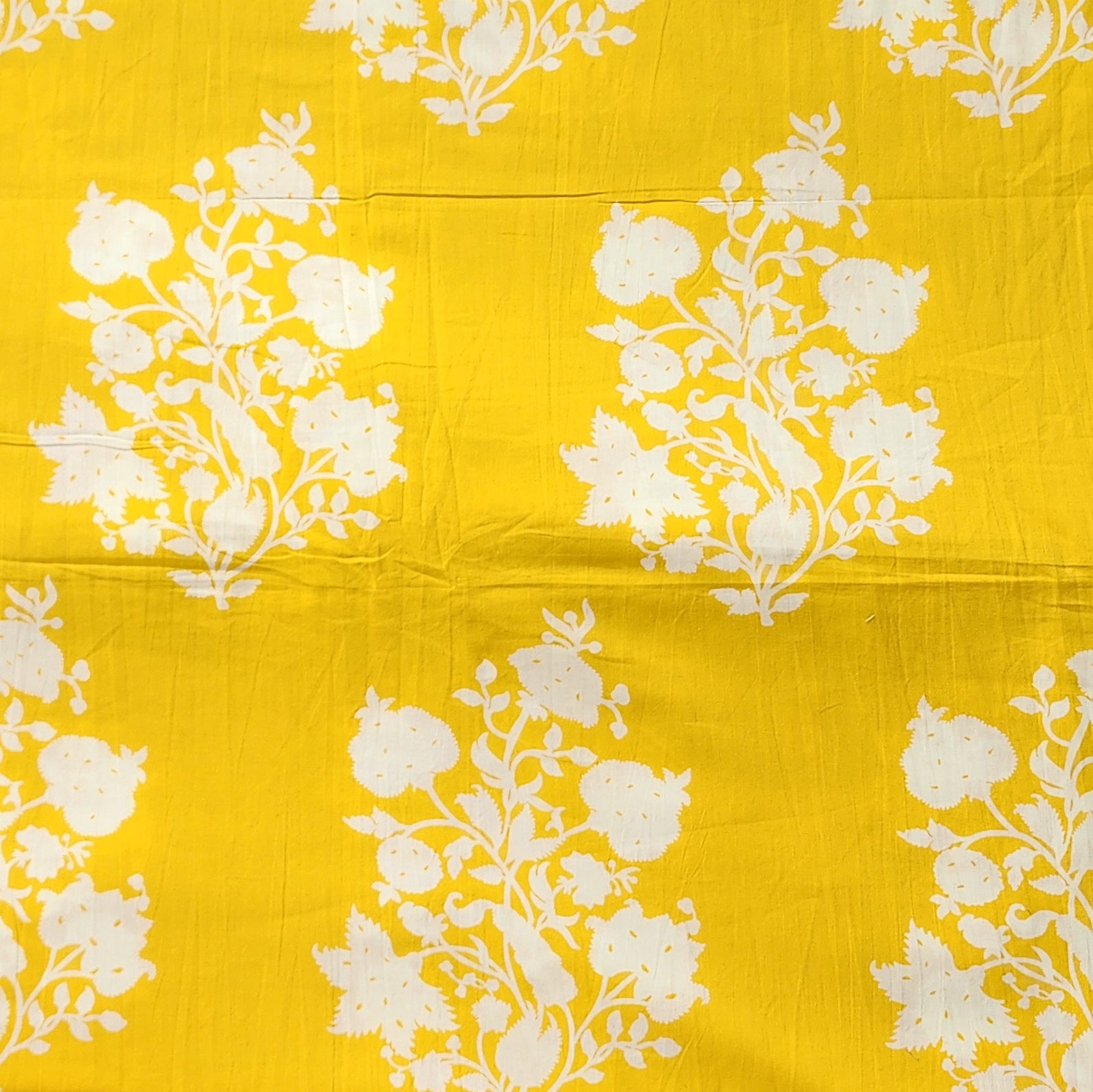 Pure Cotton Yellow With White Flower Plant Motif Screen Print Fabric ...