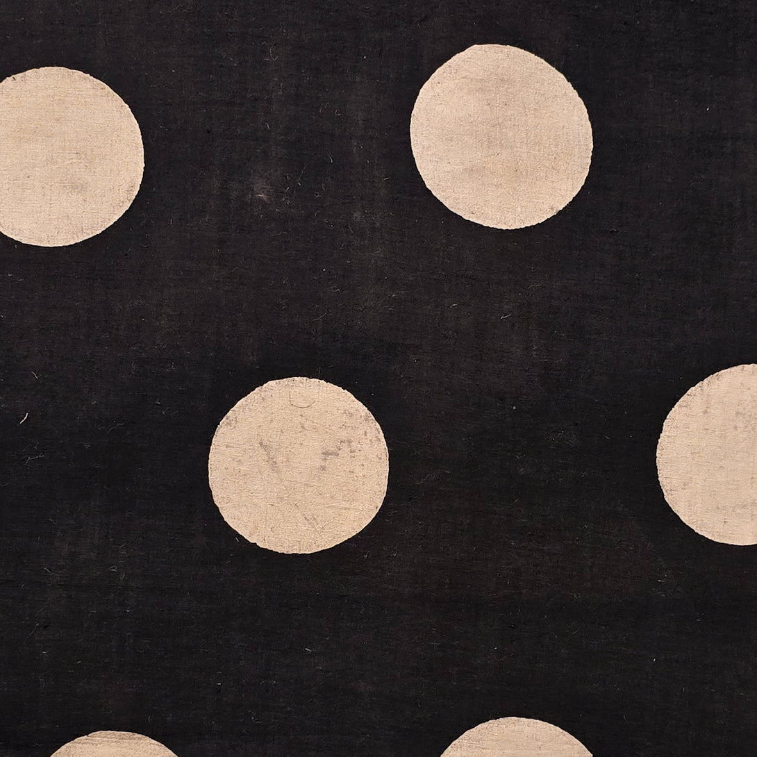 (PRE-CUT 1.75 METER)Pure Cotton Ajrak Black With Cream Big Polka Dot D ...