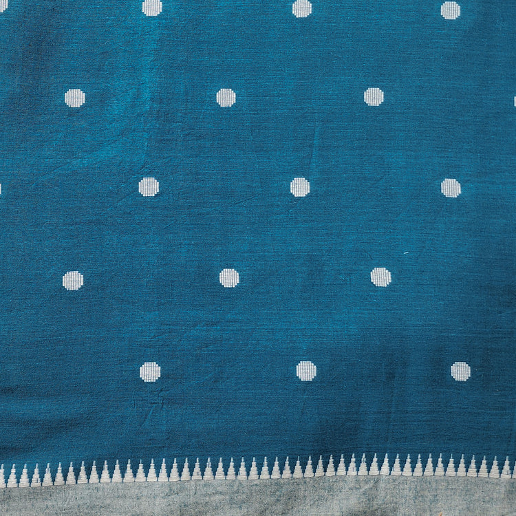 Pure Cotton Handloom teal blue With White Butti And Border Design Wove ...