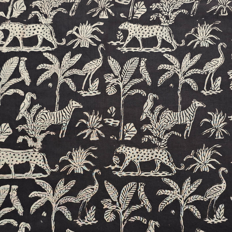 Pure Cotton Mul Bagru Black With Cream Jungle Hand Block Print Fabric ...