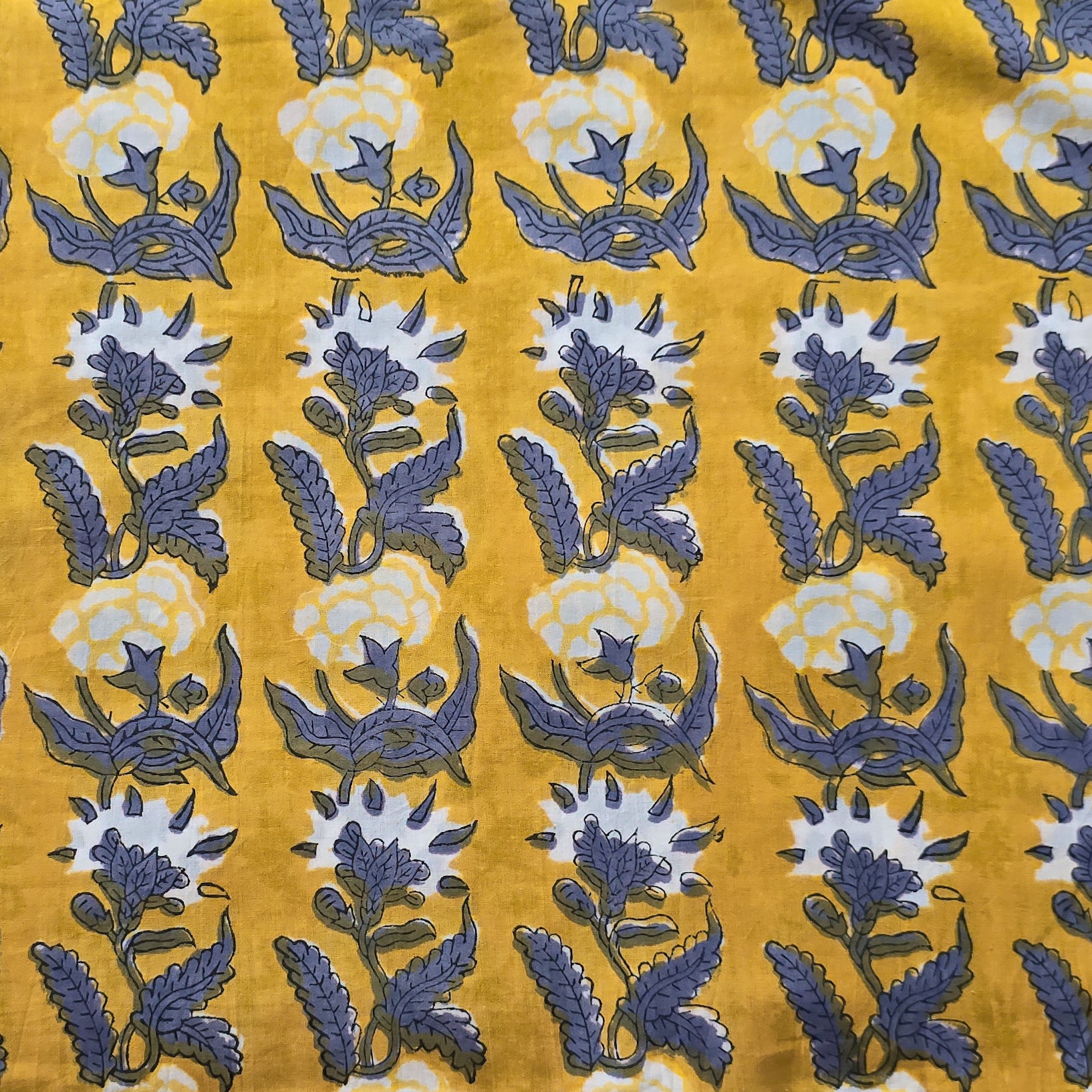 Pure Cotton Jaipuri Dark Yellow With Flower Motif Hand Block Print Fab ...
