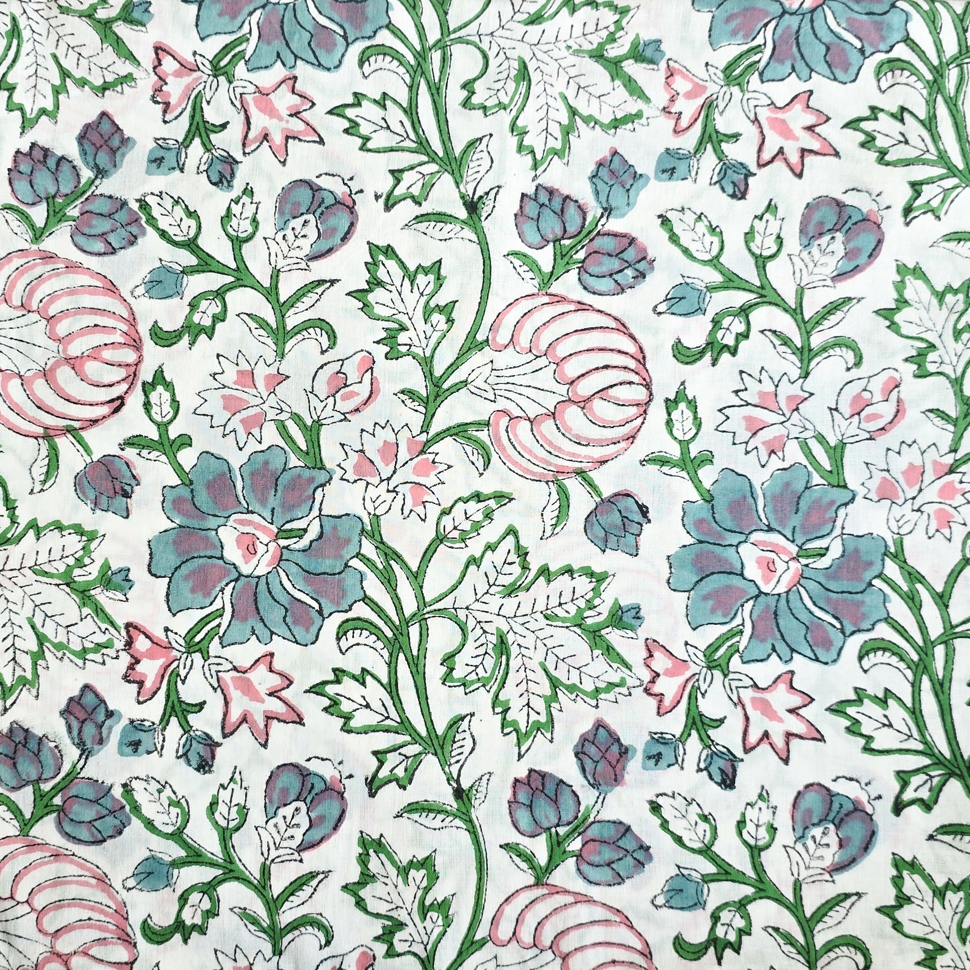 Pure Cotton Jaipuri White With Wild Flower Jaal Hand Block Print Fabri ...