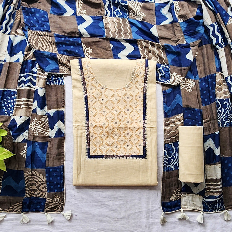 ASIFA-Pure Cotton Handloom With Cream Applique Yoke Suit – Sanskruti