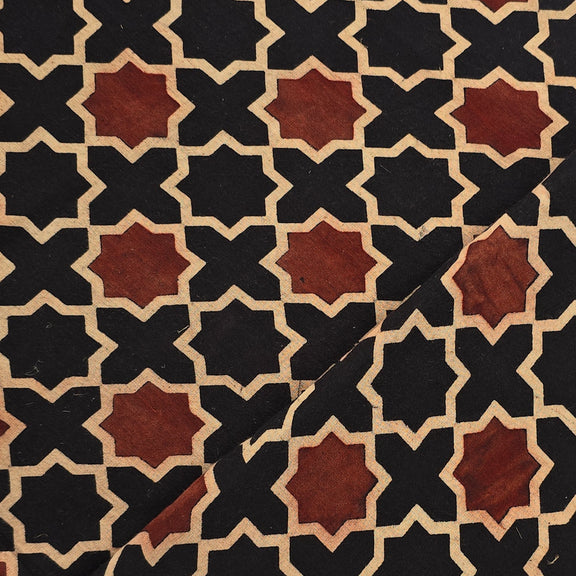Pure Cotton Ajrak Vegetable Dyed Black With Maroon Design Hand Block P ...