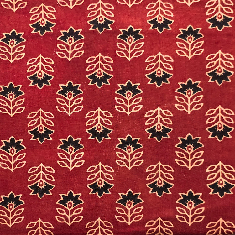 Pure Cotton Ajrak Vegetable Dyed Maroon With Flower Motif Hand Block P ...