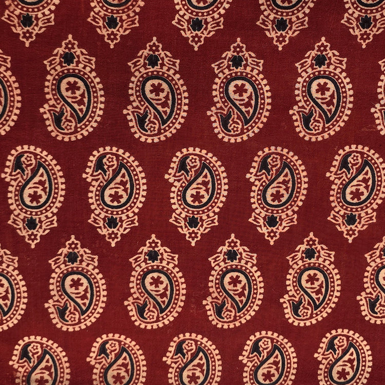 Pure Cotton Ajrak Vegetable Dyed Maroon With Black Kairi Motif Hand Bl ...