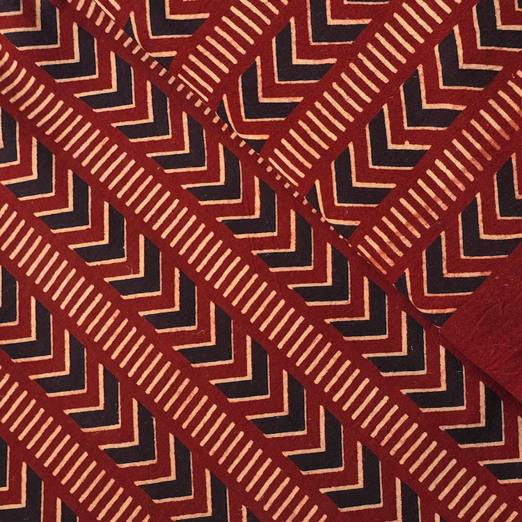 Pure Cotton Ajrak Vegetable Dyed Maroon With Border Design Stripes Han ...